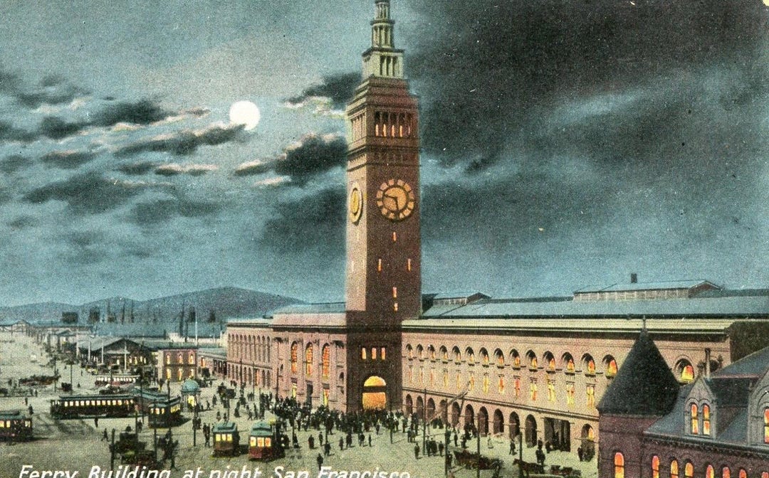 Postcard Early View of Ferry Building at Night, San Francisco, CA. L3 ...