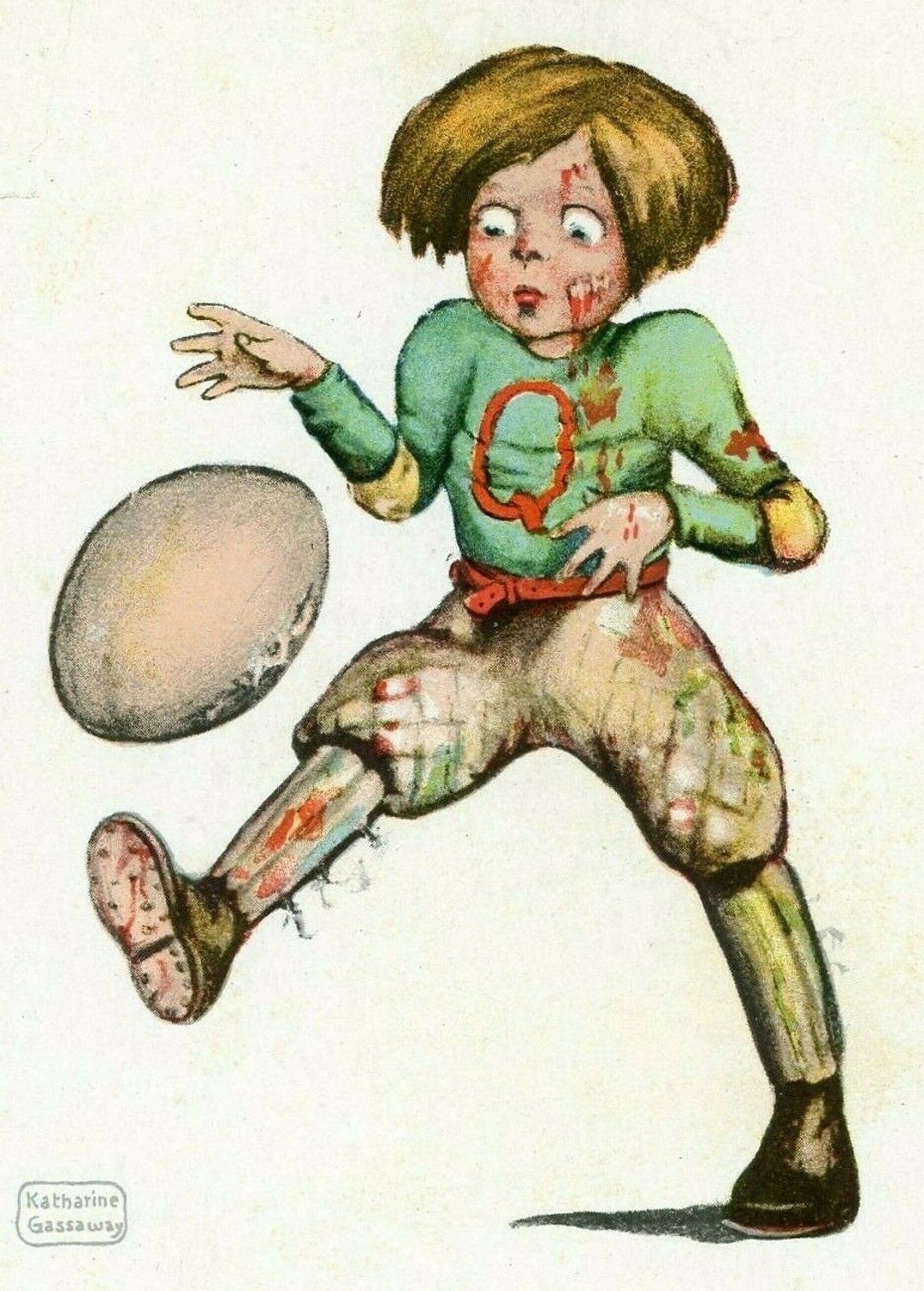 Postcard "the Football Player" by Artist Katherine Gassaway. Q2. - Etsy