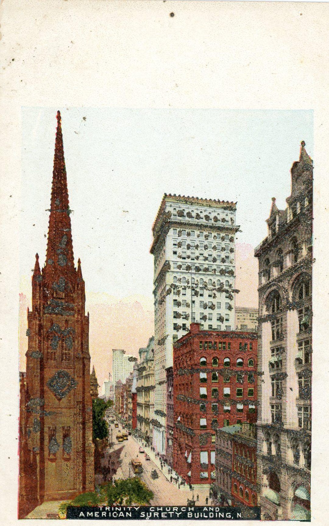 Postcard Antique View of Trinity Church & American Surety Building, New ...