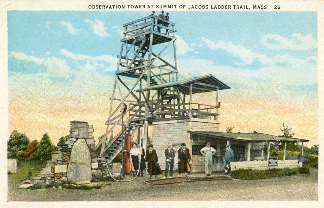 Postcard Early View Observation Tower at Summit of Jacobs Ladder, MA ...