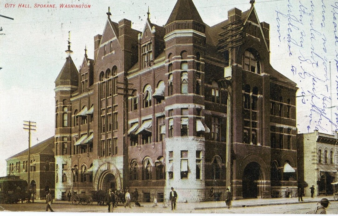 Postcard Early Hand Tinted View of City Hall, Spokane, WA. Z9 - Etsy