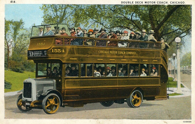 Postcard Early View of a Double Deck Motor Coach Bus in Chicago, IL. Z9 ...