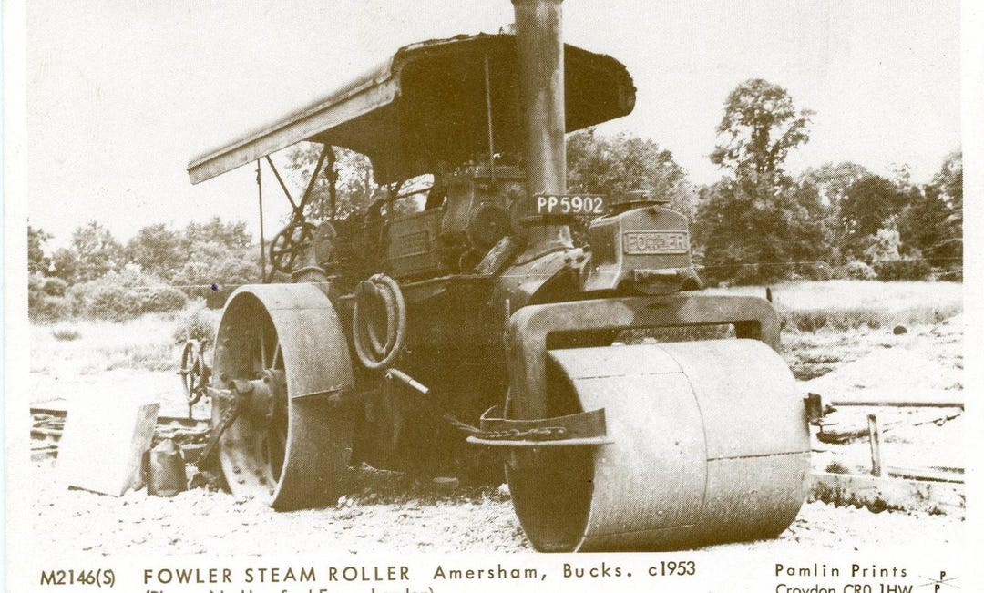 Postcard Real Photo View of Fowler Steam Roller, Amersham Bucks, London ...