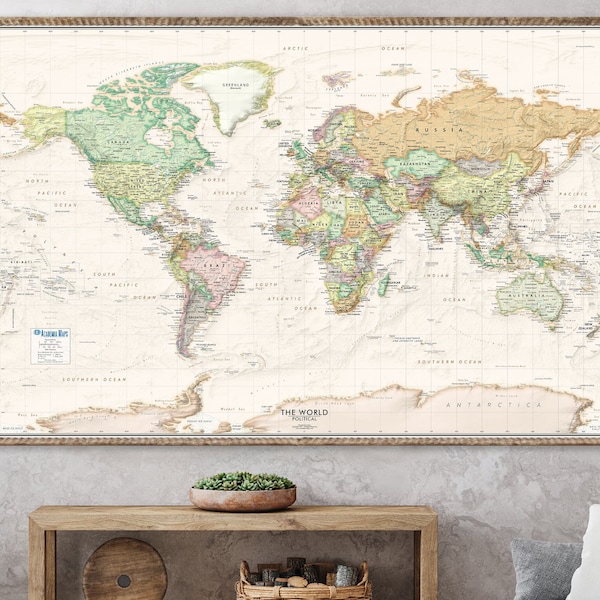 Large World Map Art Extra Large World Map Watercolor Art Print ...