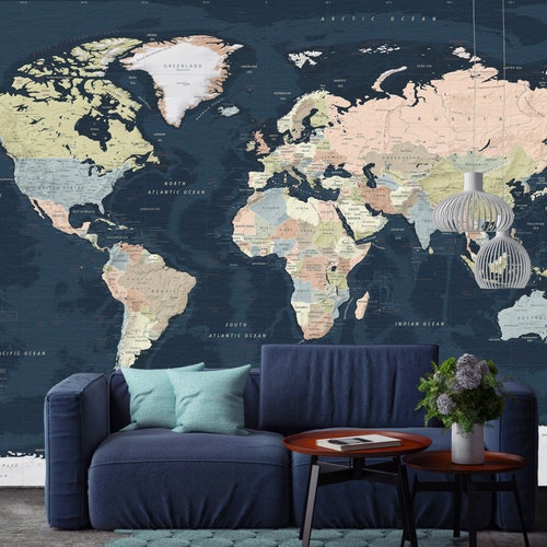 Giant World Map Wall Mural Removable Wallpaper Map of the | Etsy