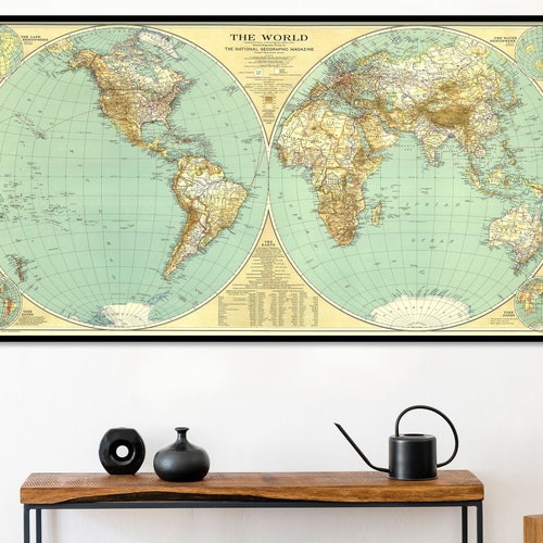 National Geographic Vintage 1935 World Map Hemispheres Fine | Etsy