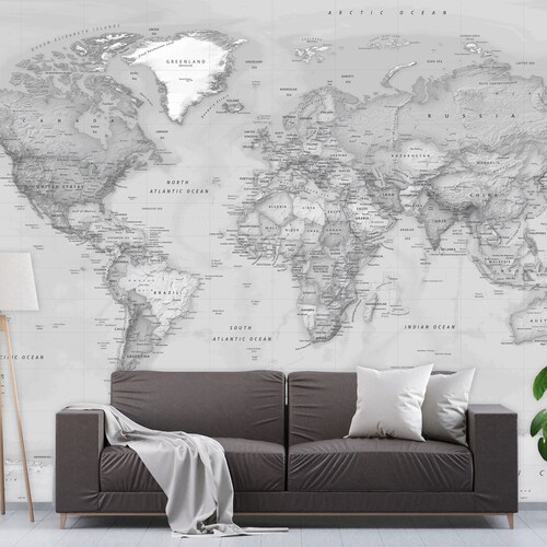 Giant World Map Wall Mural Removable Wallpaper Map of the - Etsy