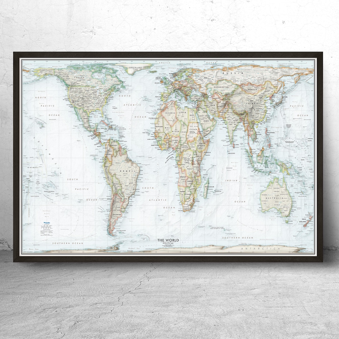 Accurate World Map Print: Gall Orthographic Projection, Labeled ...