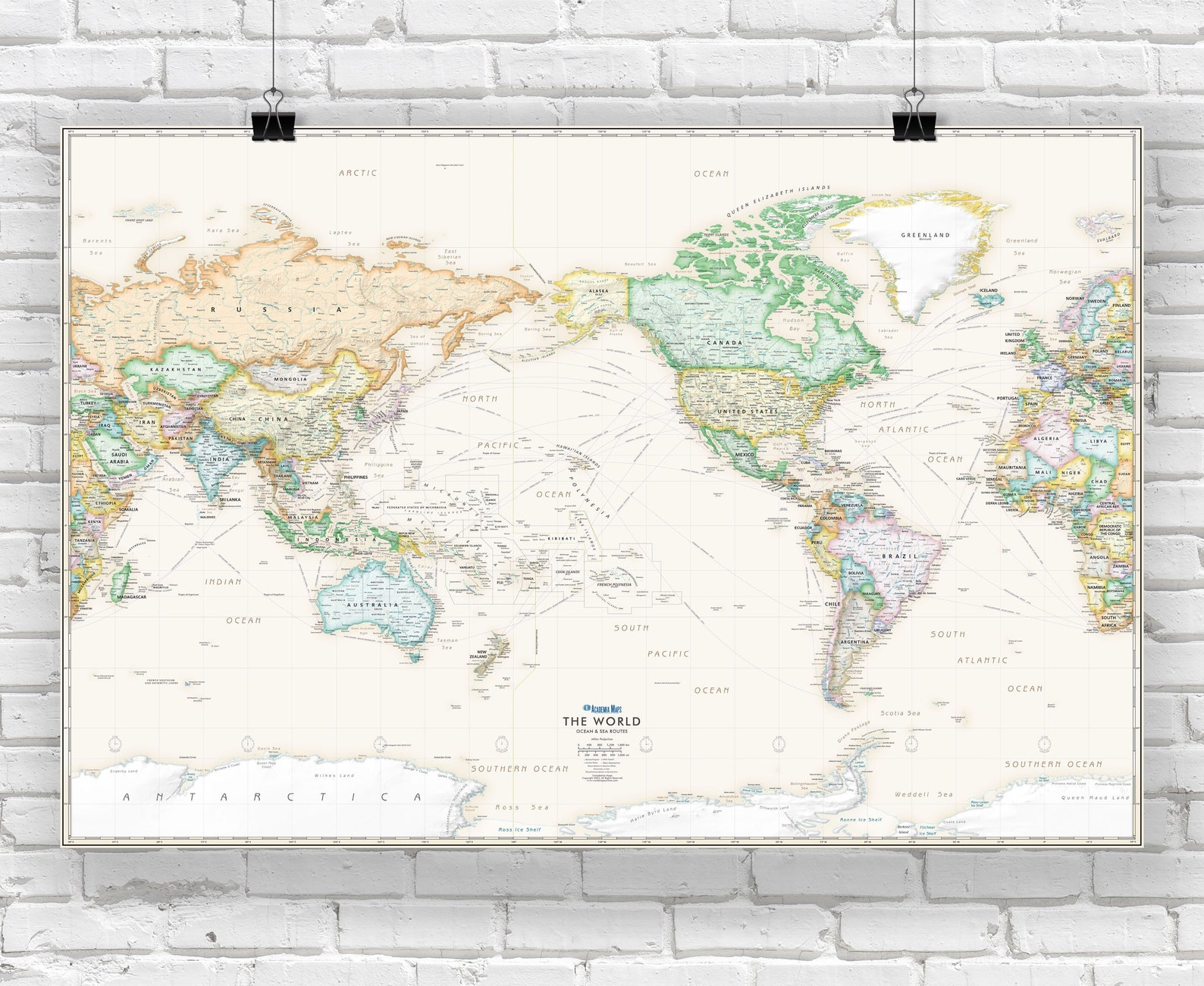 World Ocean & Sea Routes Map Large World Shipping Lanes Wall Map Poster ...