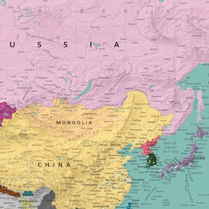 Giant Teal Ocean Colorful World Map Wall Mural - Removable Wallpaper ...