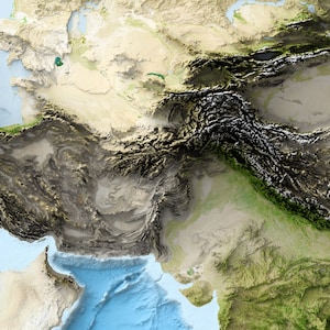 Exaggerated Relief Satellite Image World Wall Map - World Topographic ...