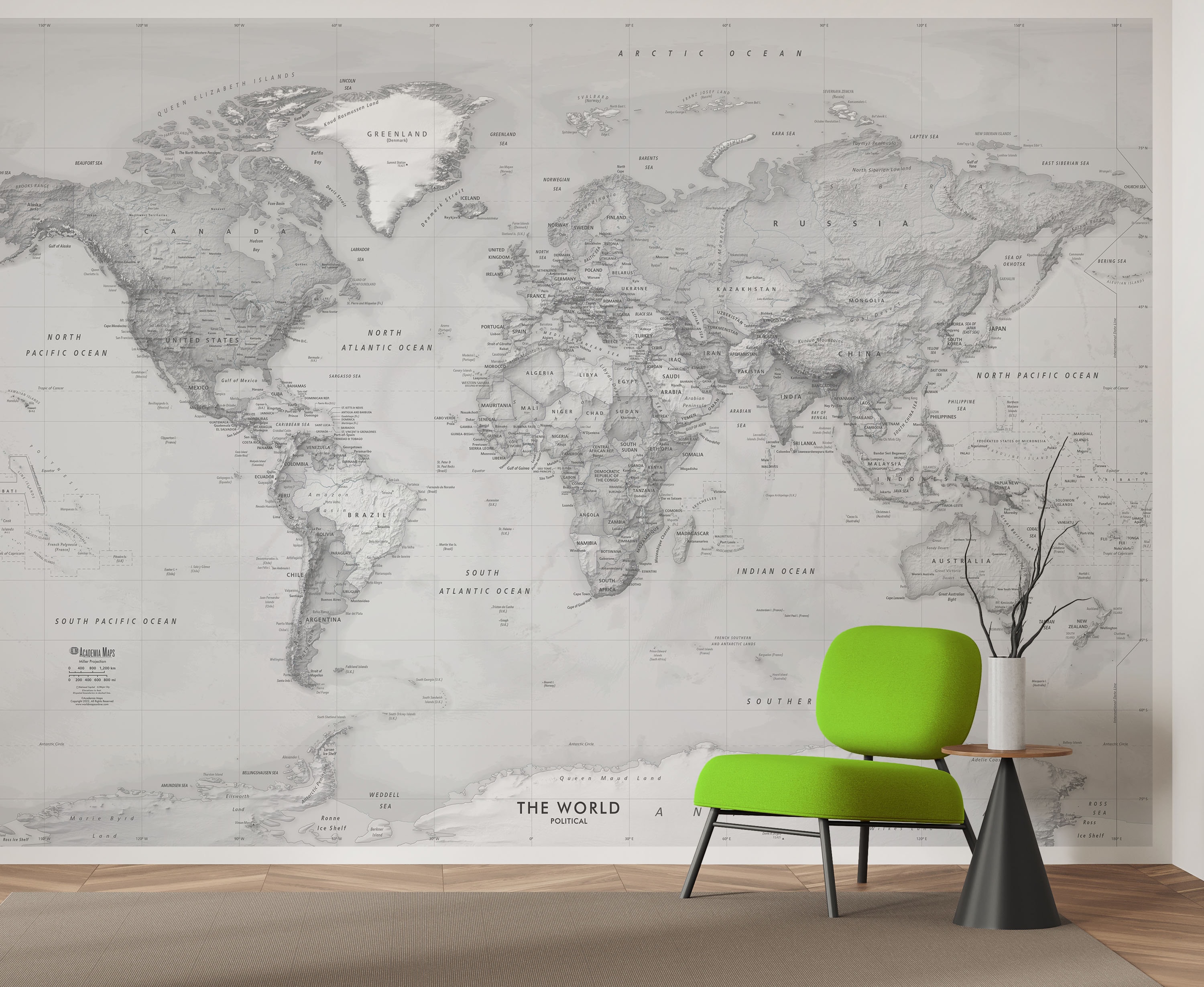 Giant World Map Wall Mural in Grayscale - Removable Black & White ...