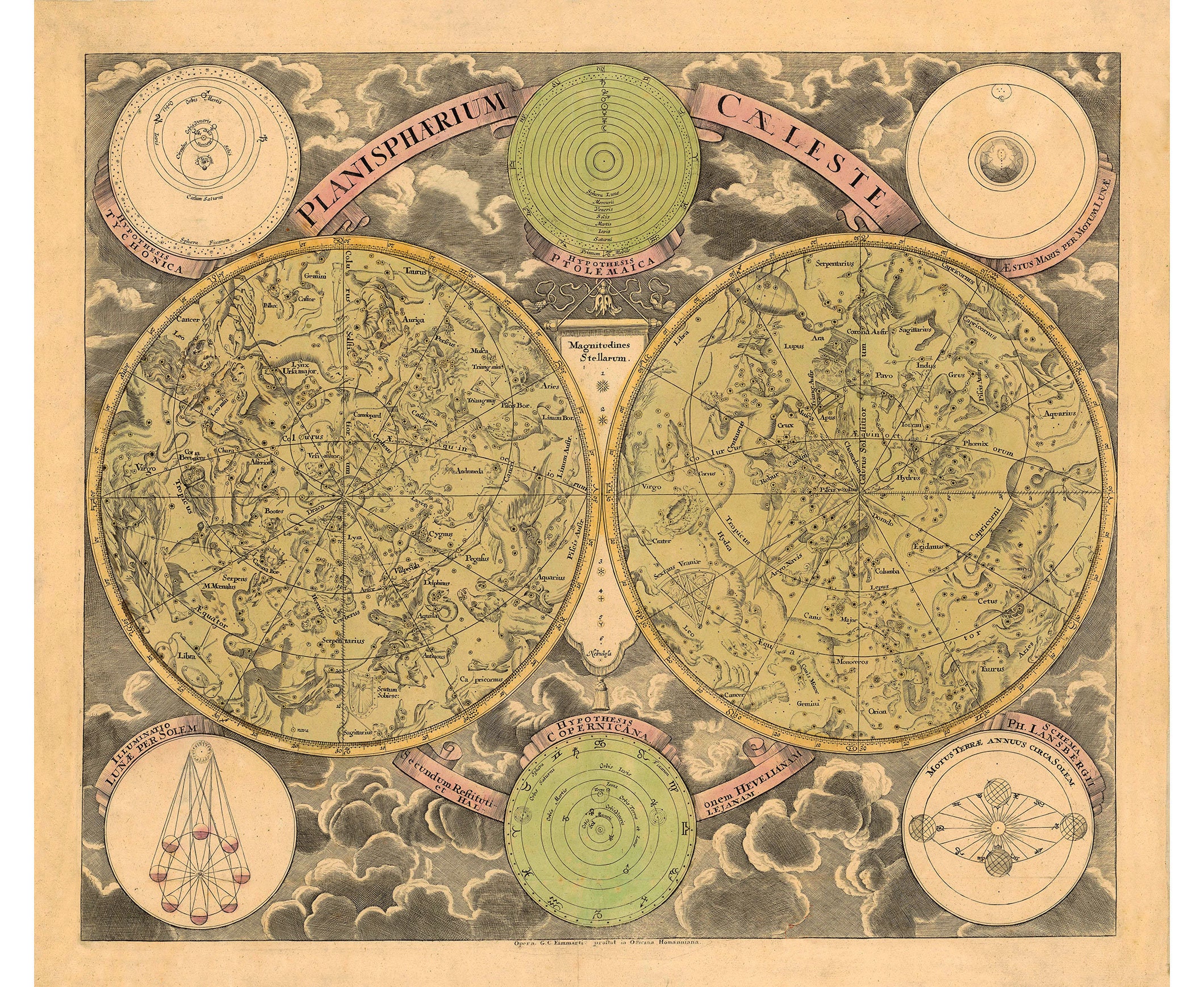 1690 Antique Celestial Map - Vintage Zodiac Star Chart Print - Etsy