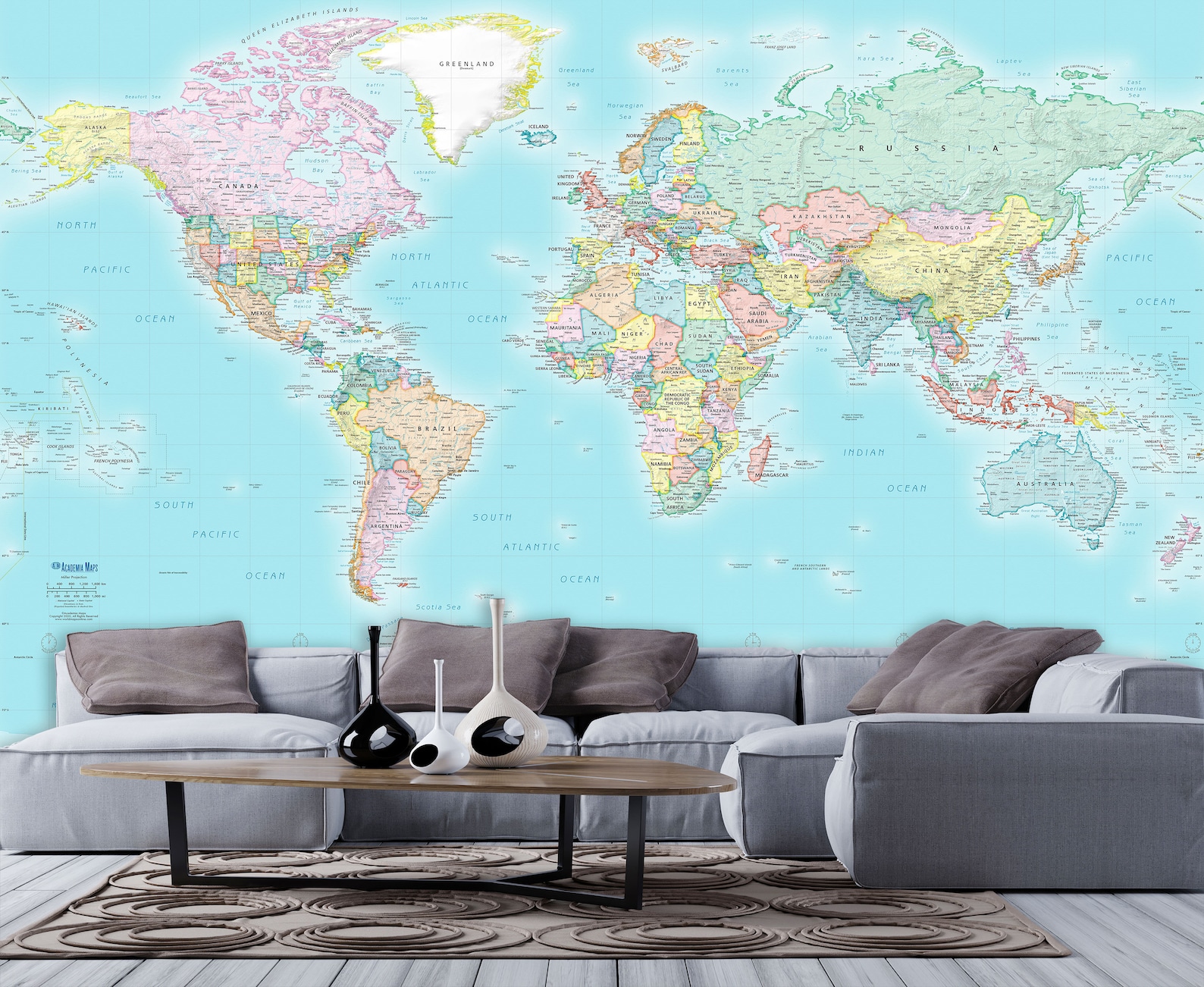 Detailed World Political Map Wall Mural World Map Wallpaper | Etsy