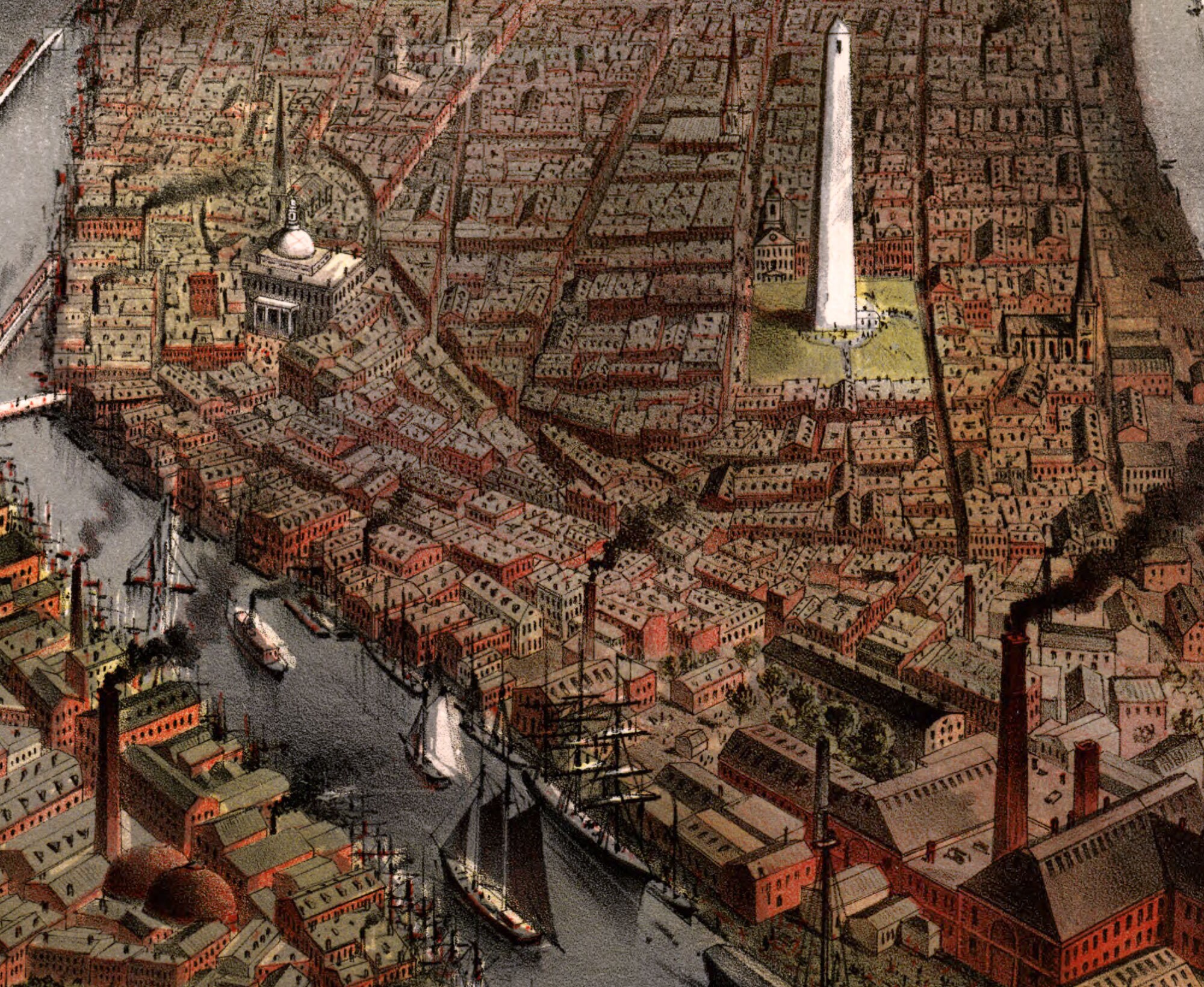 Vintage Boston Map Print, 1873 Panoramic Bird's-eye (canvas or Paper ...