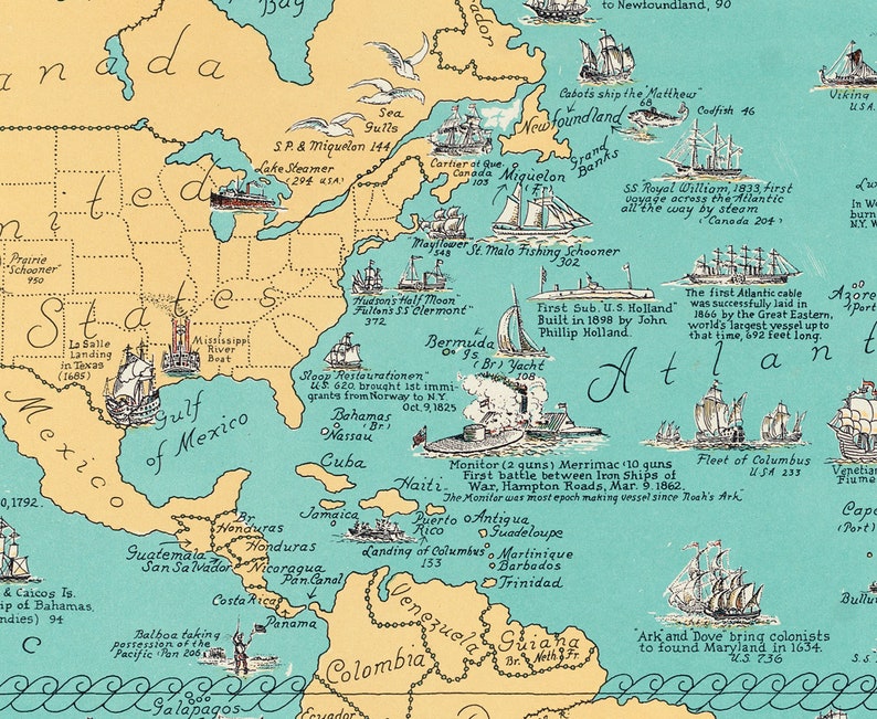 Vintage 1951 World Map Old Pictorial Stamp Map of Navigation | Etsy