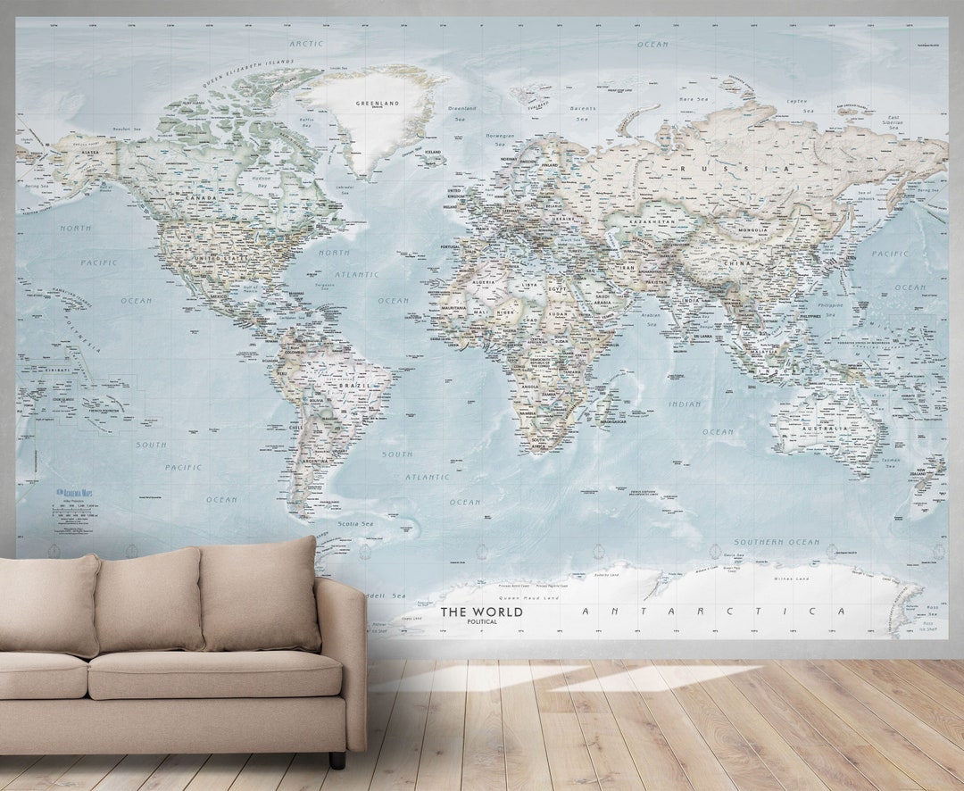 Giant World Map Wall Mural - Removable Wallpaper Map of the World ...