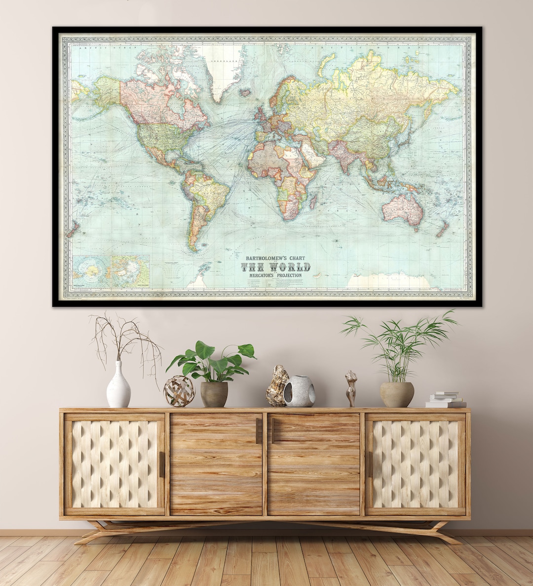 Antique World Map 1914 - Bartholomew's Colorful Nautical Poster - Etsy