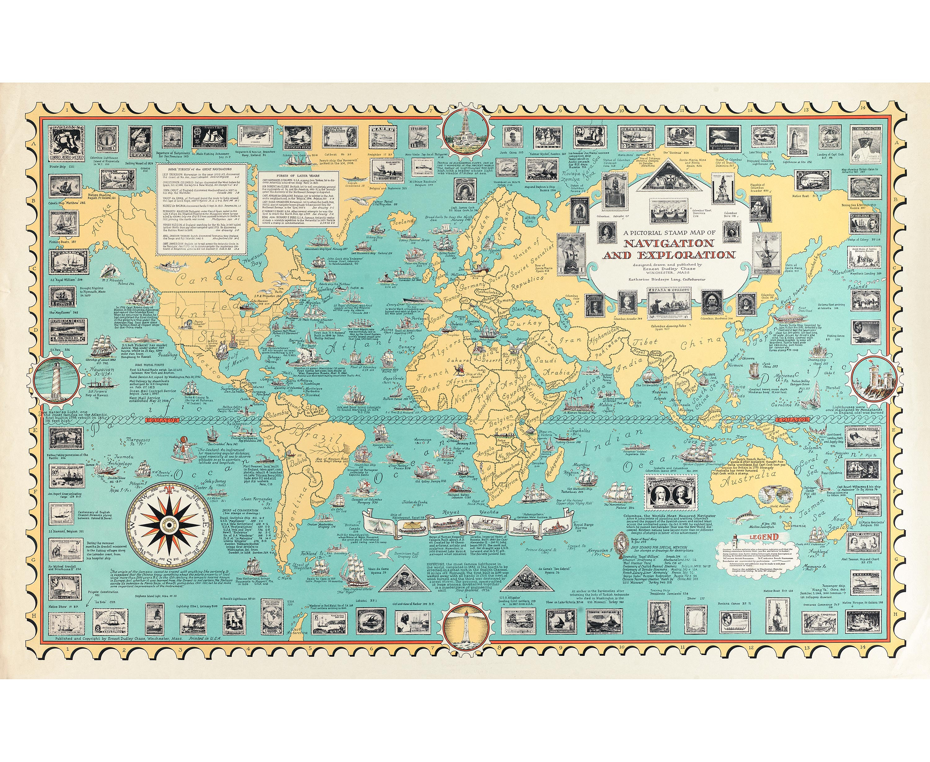 Vintage 1951 World Map Old Pictorial Stamp Map of Navigation - Etsy