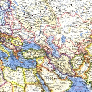 National Geographic Vintage 1965 World Map Fine Art Reproduction Old ...