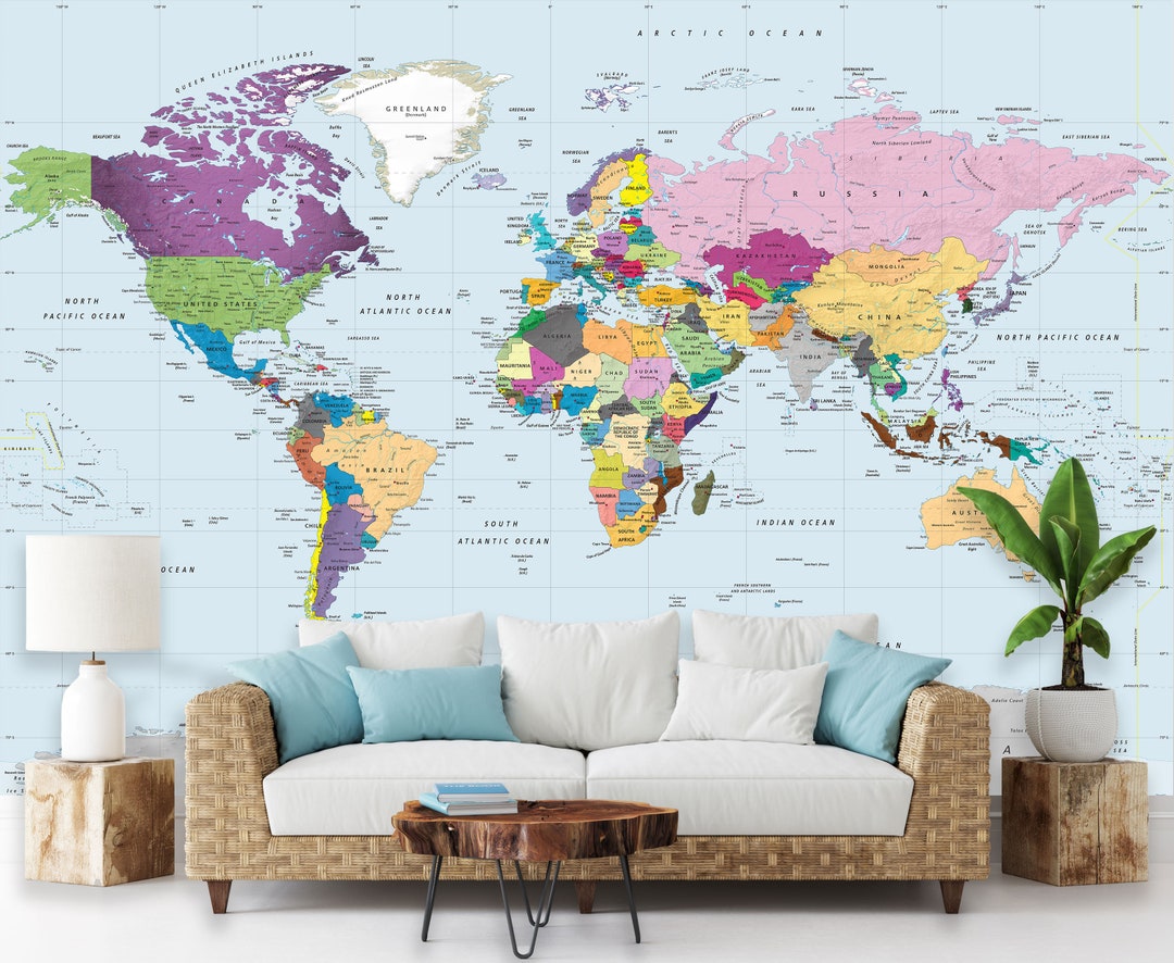 World Map Wall Art Colorful World Map Mural Removable Wallpaper Map of ... World Map Wall Art Colorful World Map Mural Removable Wallpaper Map of ...