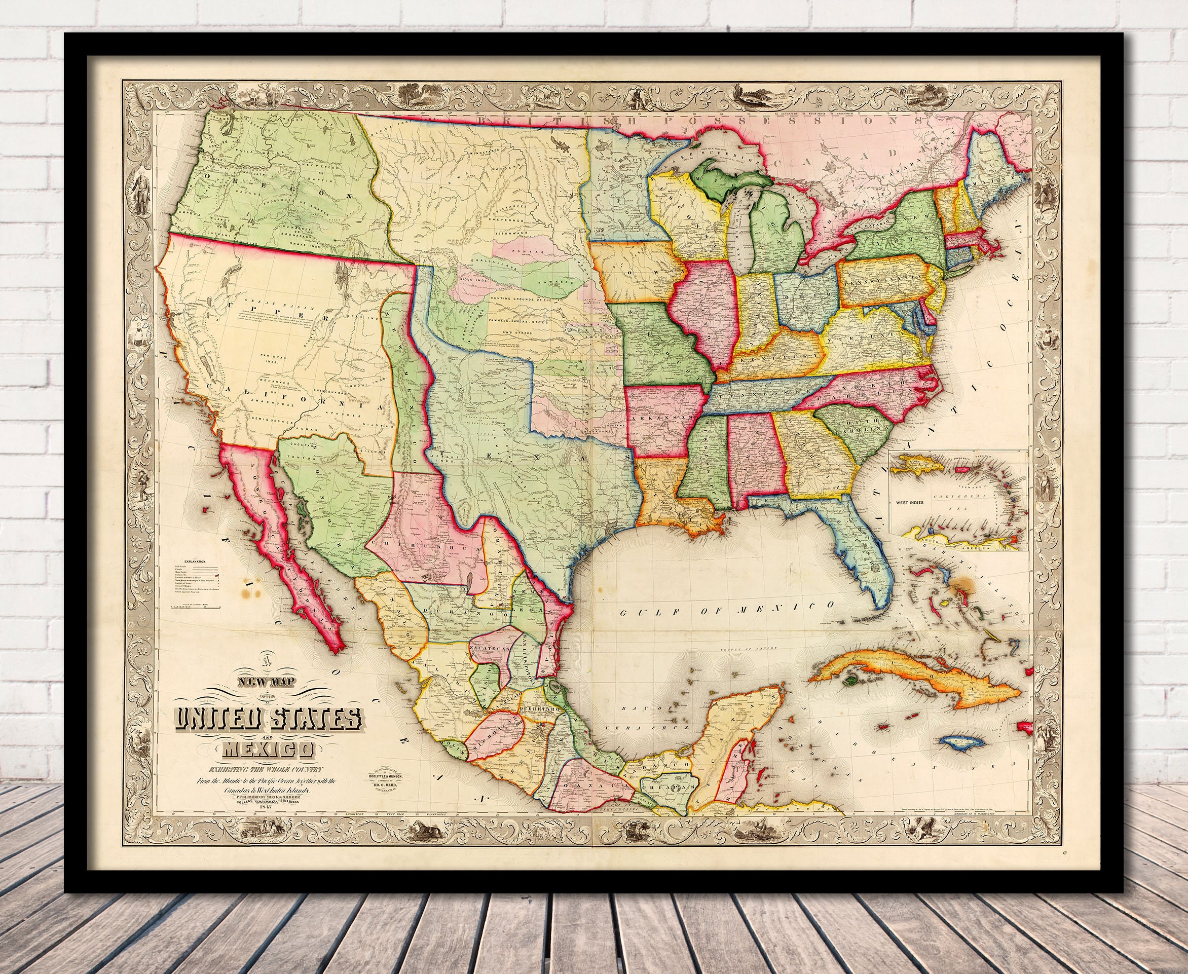 United States & Mexico 1847 Antique Map Reproduction Fine Art - Etsy United States & Mexico 1847 Antique Map Reproduction Fine Art - Etsy