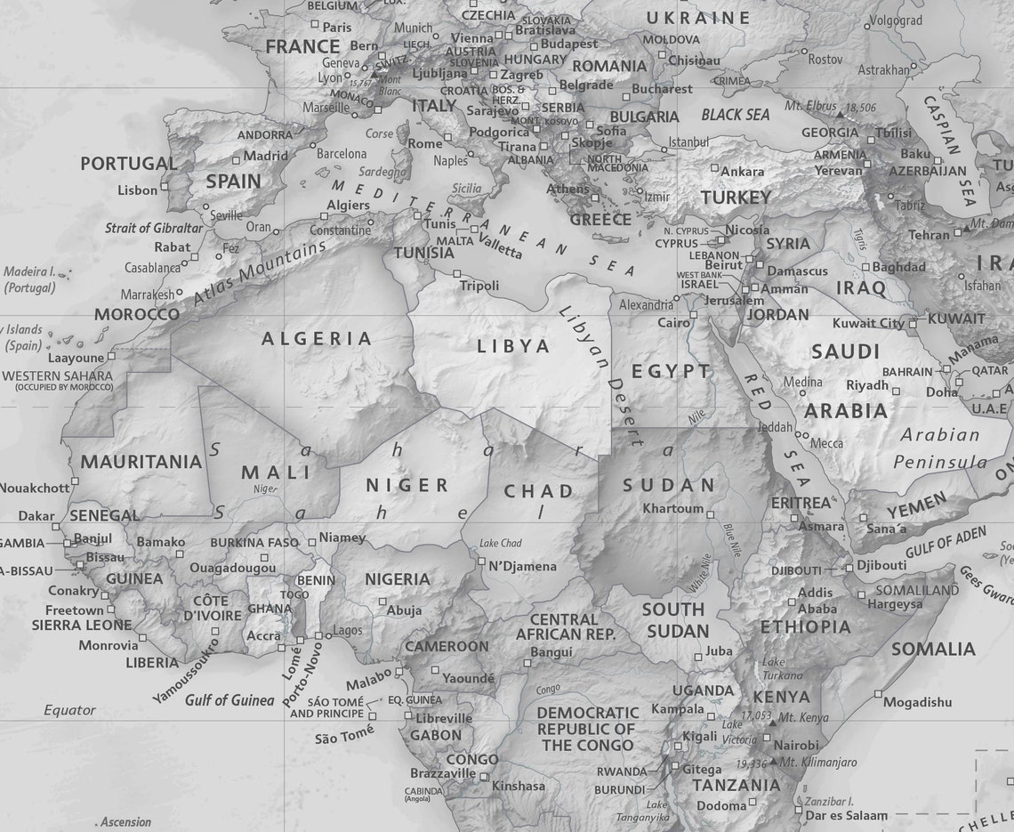 Grayscale World Political Wall Map Large World Wall Map - Etsy