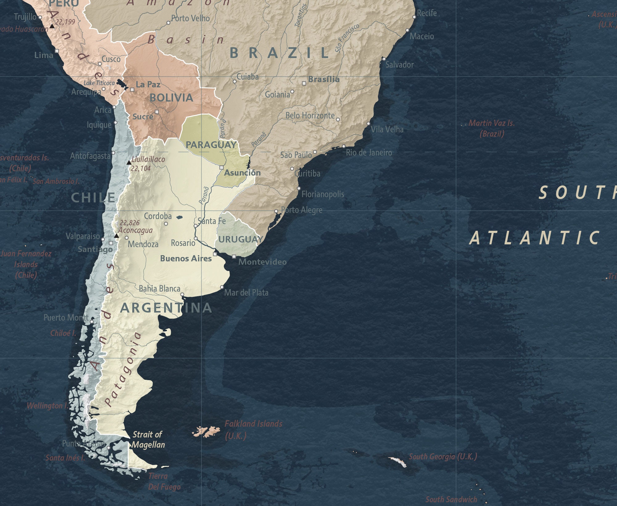 World Map Wall Mural Dark Navy Ocean Removable Wallpaper | Etsy