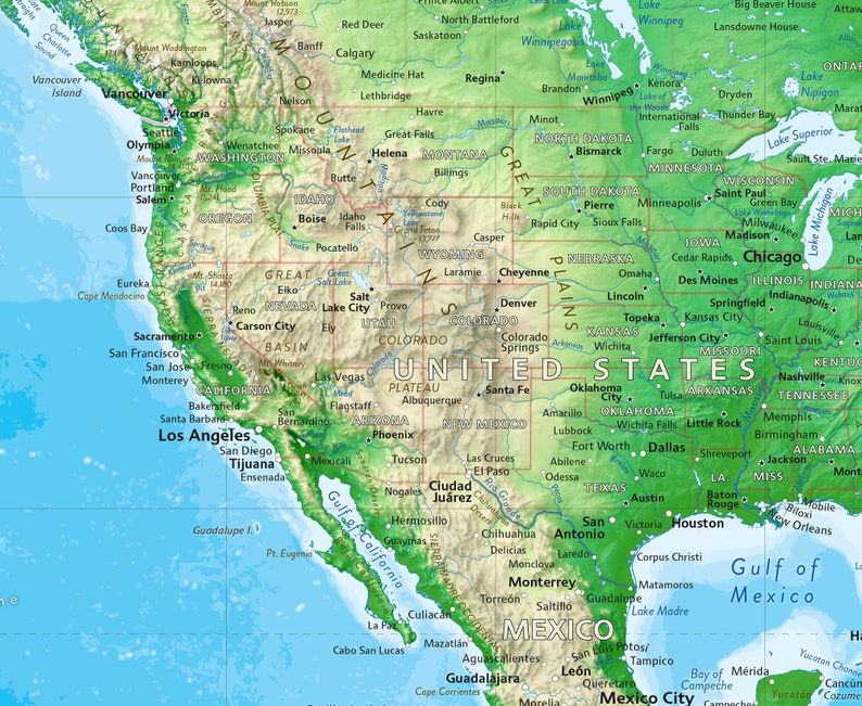 Giant Topographic World Map Pacific Ocean Centered Wall Mural - Etsy