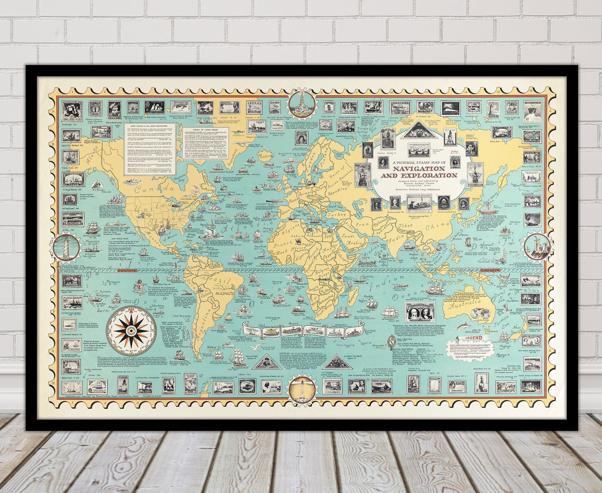 Vintage 1951 World Map Old Pictorial Stamp Map of Navigation | Etsy