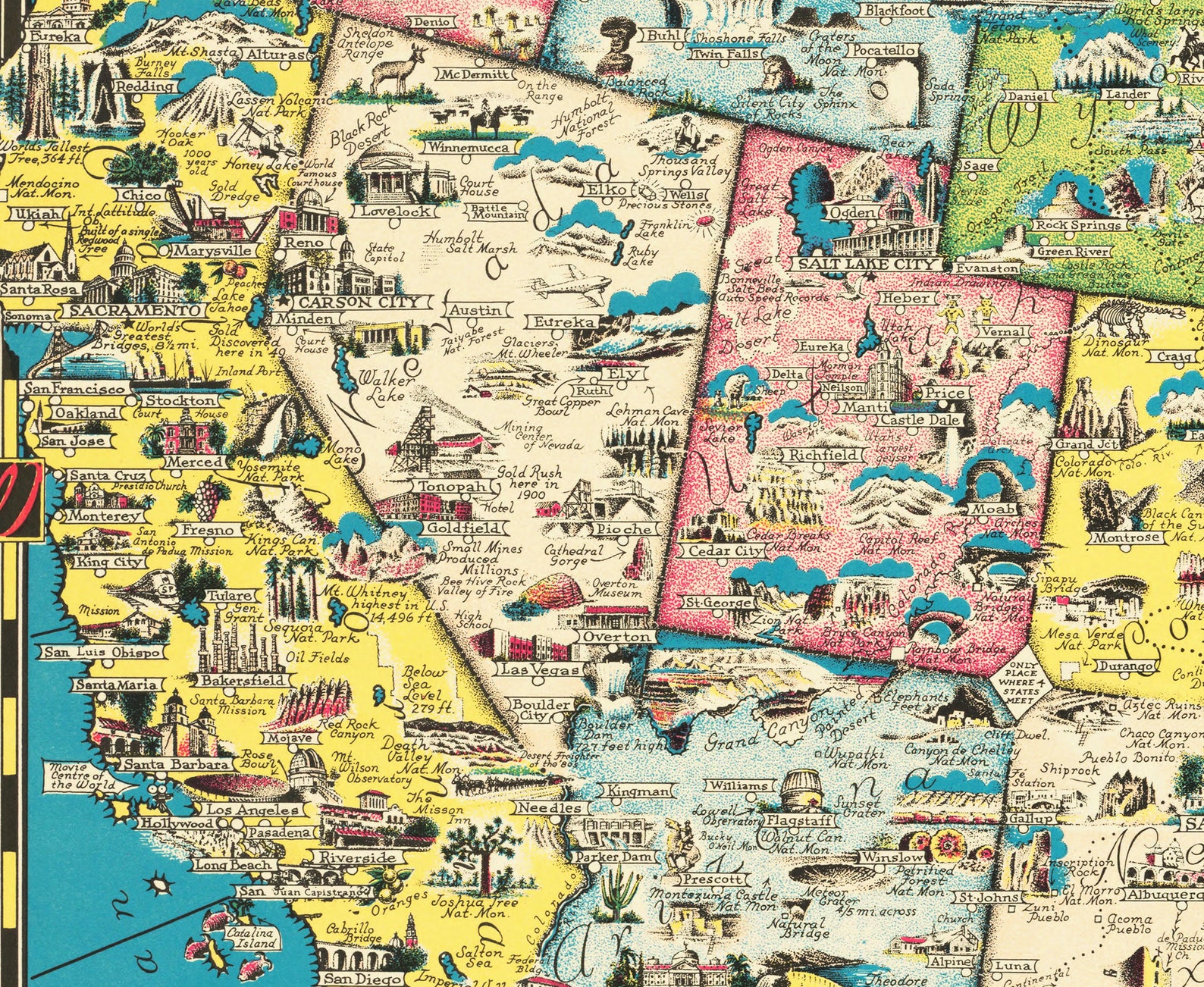 Vintage USA Map Wall Mural 1941 Colorful Illustrated United - Etsy