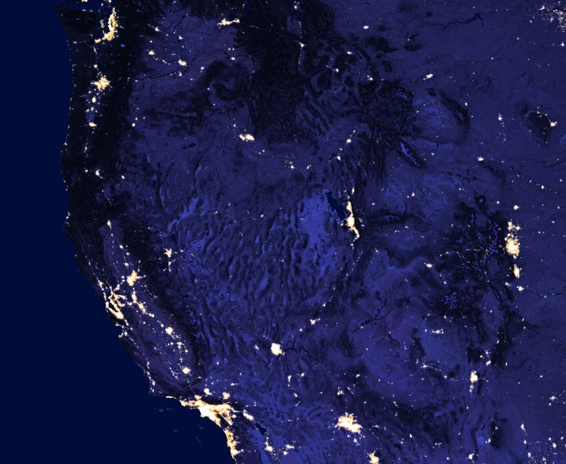 Earth at Night Wall Map - Glowing City Lights Satellite Image - Etsy