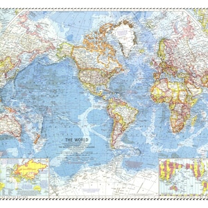 National Geographic Vintage 1960 World Map Fine Art Reproduction Old ...