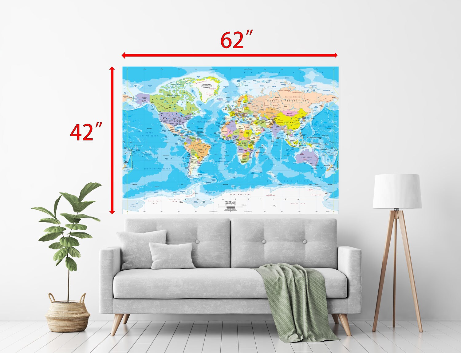 World Wall Map Mural Blue Ocean Map Wallpaper Giant Fabric - Etsy Norway