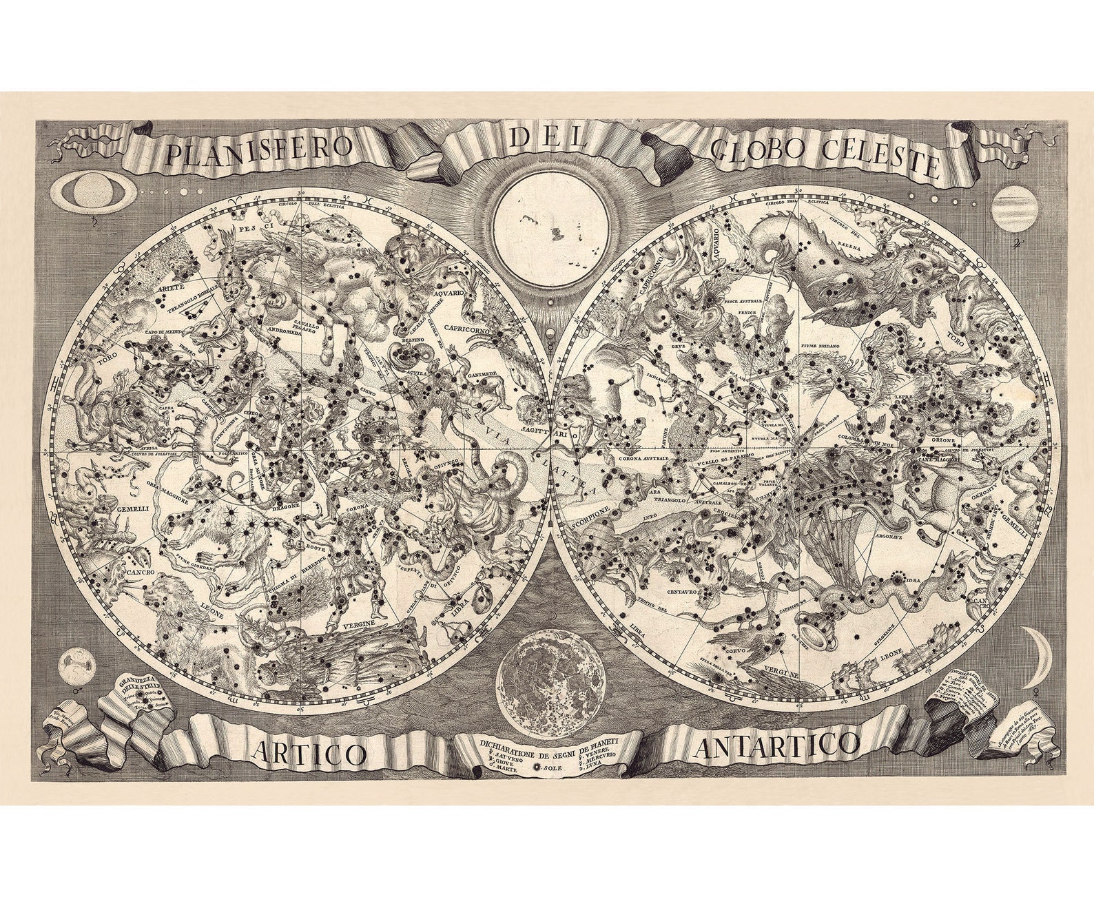 Antique 1687 Celestial Map planisfero Del Globo - Etsy Ireland