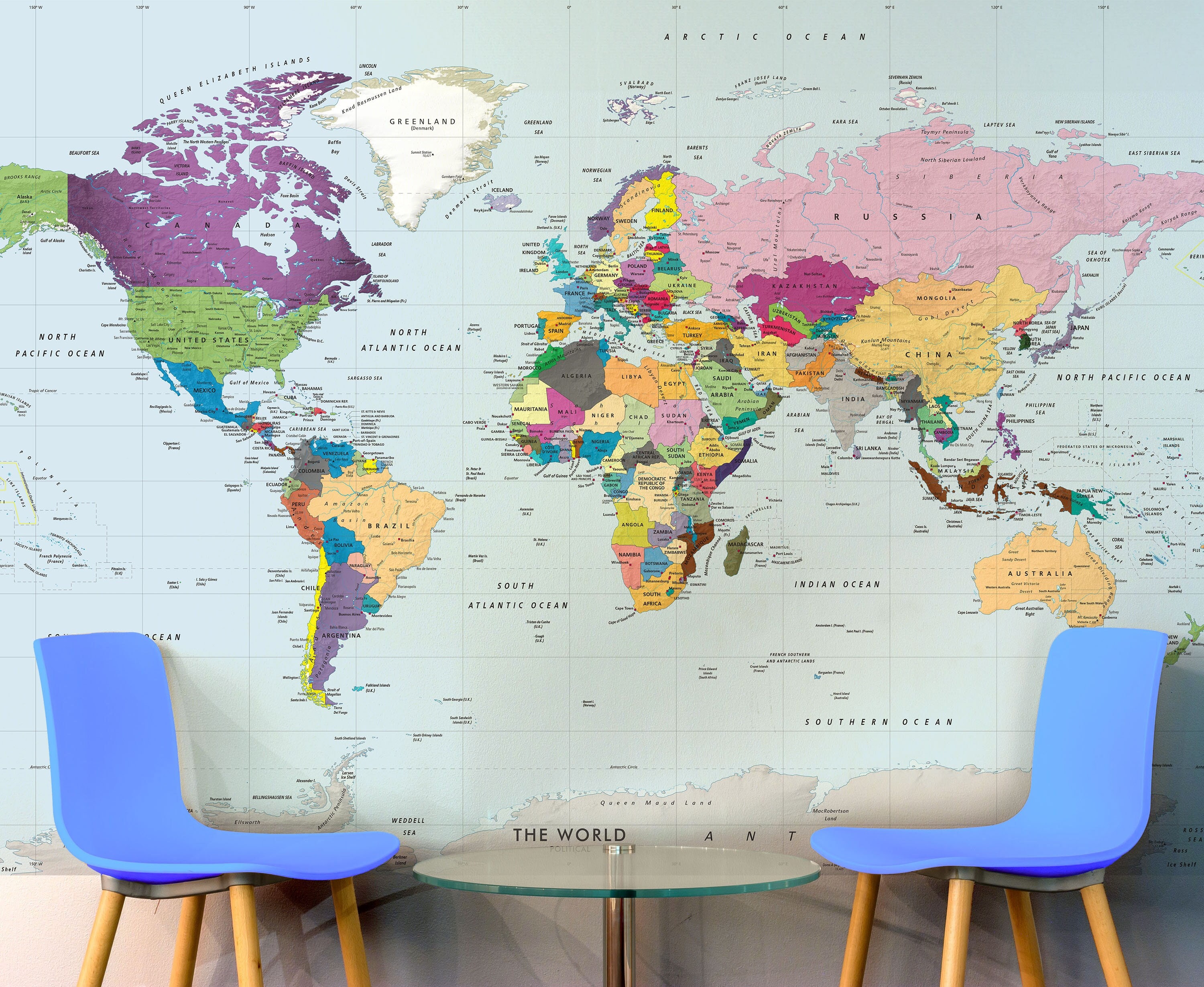 Vibrant World Map Wall Mural - Removable Fabric Decal for Home Office ...