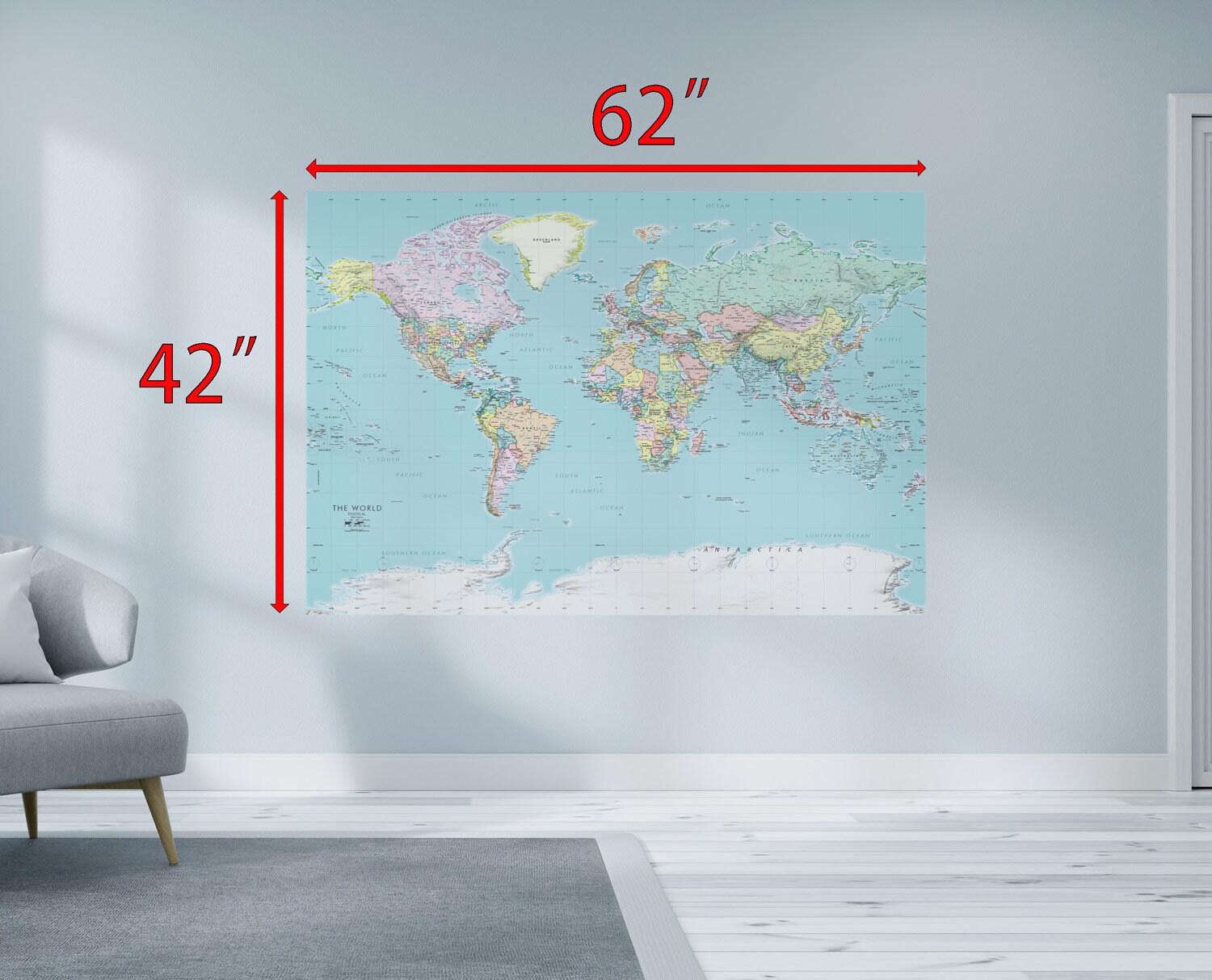 Detailed World Political Map Wall Mural World Map Wallpaper | Etsy