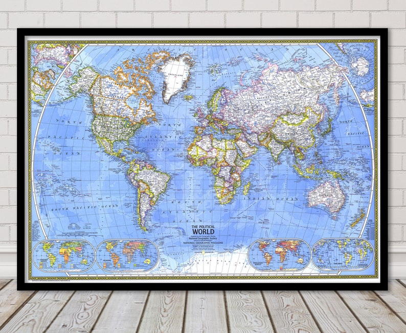 World Map Print: Vintage 1975 National Geographic - Historic Wall Art ...
