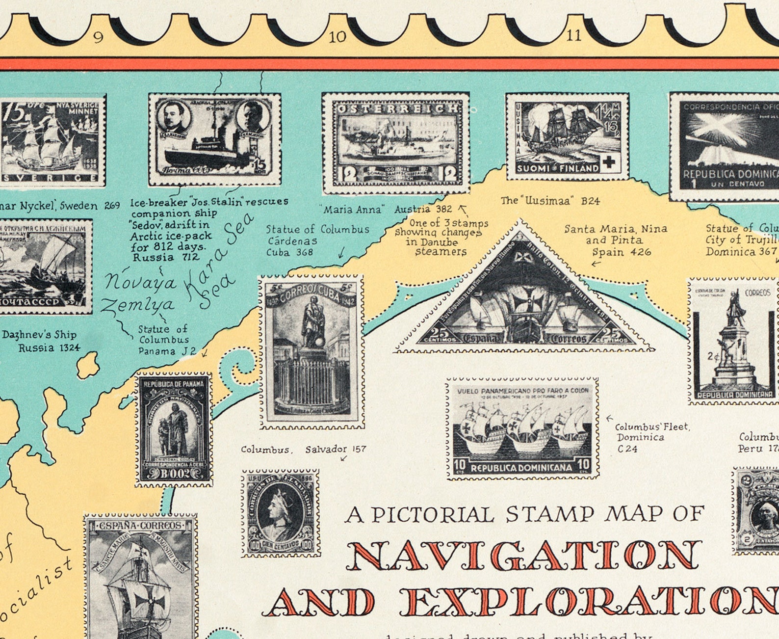 Vintage 1951 World Map Old Pictorial Stamp Map of Navigation | Etsy