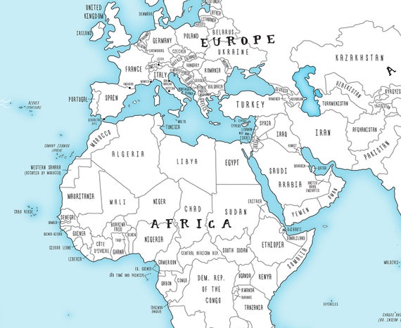 Colored Blank Map Of World