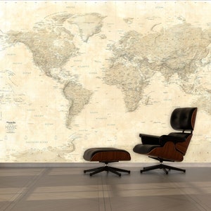 Sepia Tone Giant World Map Wall Mural Removable Wallpaper Map of the ...