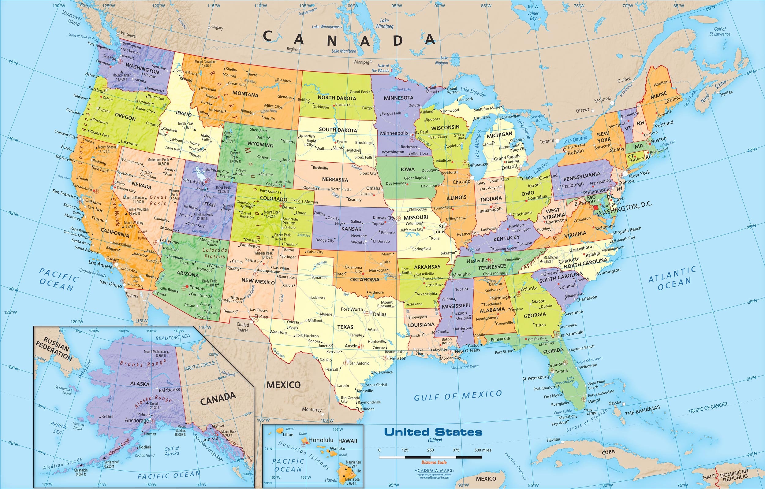 US Map Mural USA Political Map Wallpaper Peel & Stick | Etsy Canada