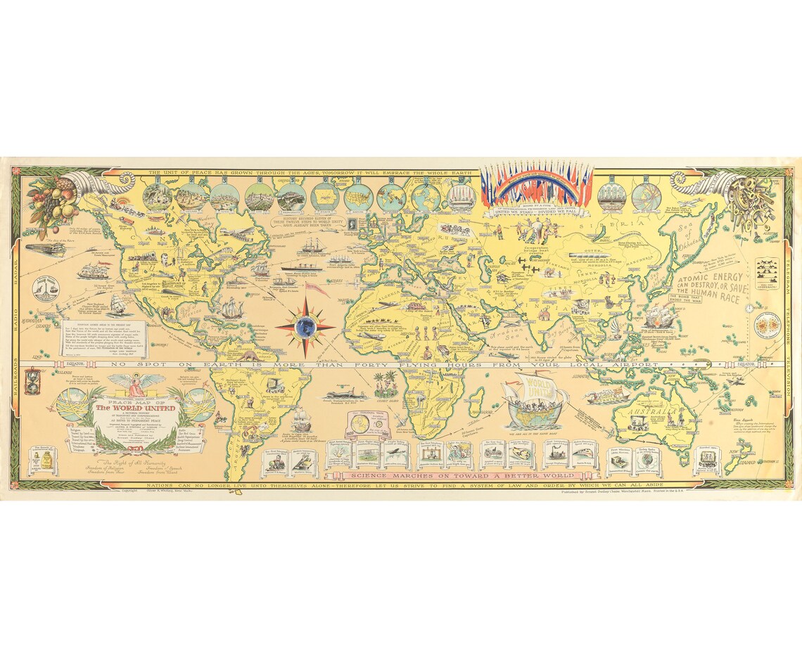 Vintage 1944 World Map History of Transportation & | Etsy