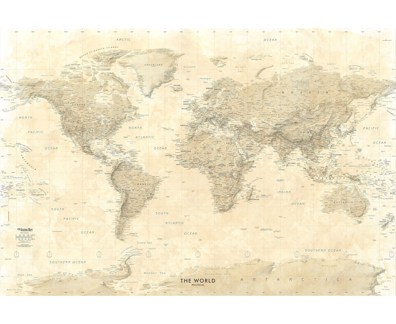 Sepia Tone Giant World Map Wall Mural Removable Wallpaper - Etsy