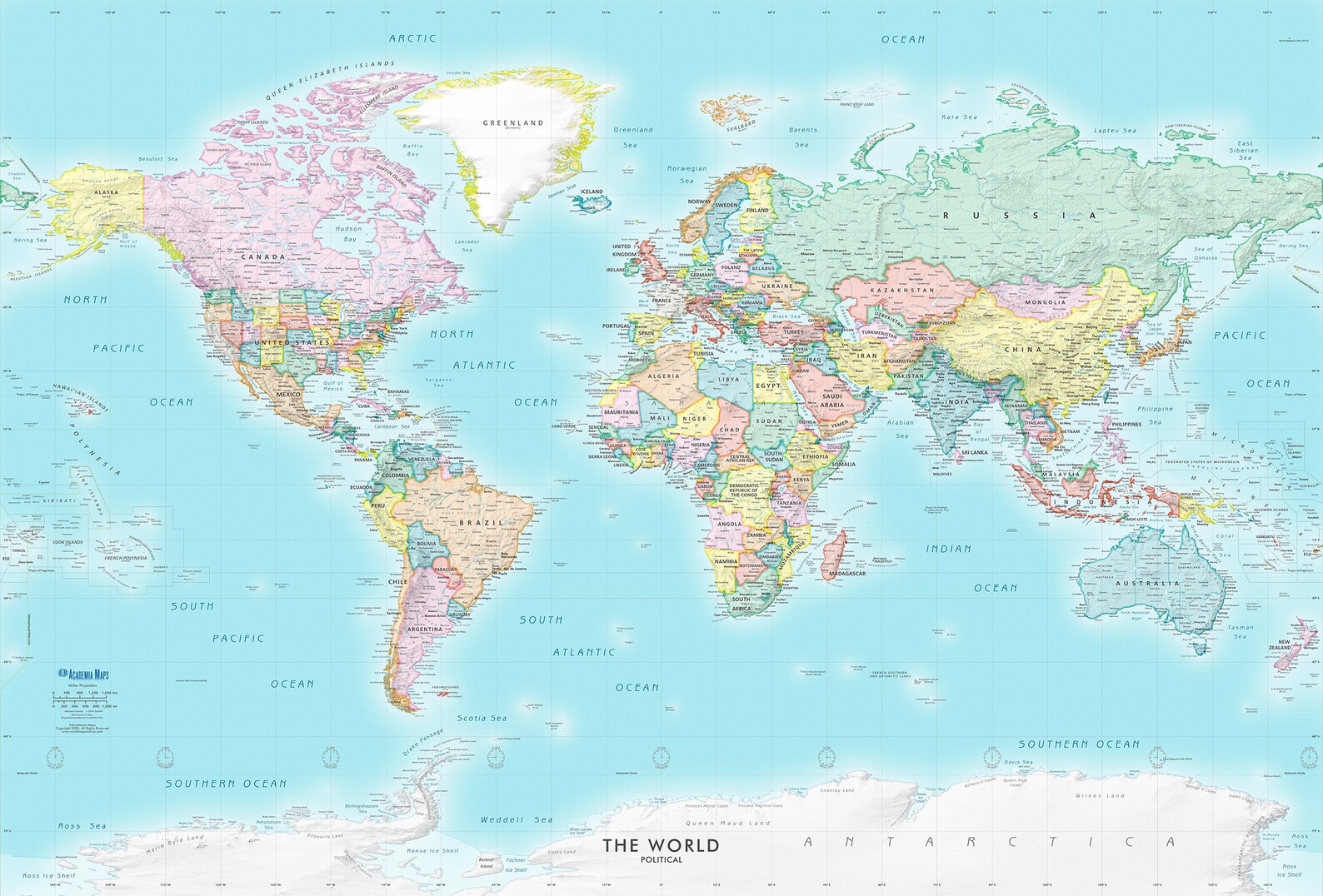 Detailed World Political Map Wall Mural World Map Wallpaper | Etsy