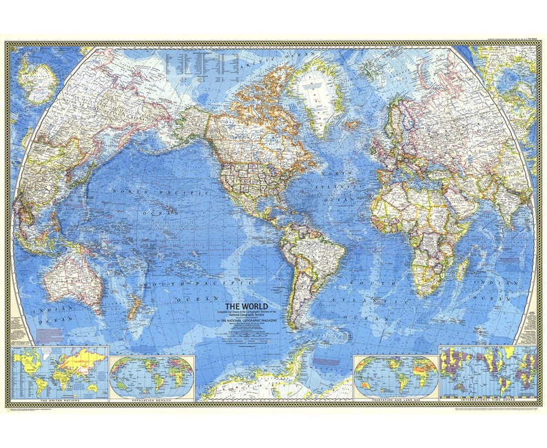 National Geographic Vintage 1970 World Map Fine Art - Etsy