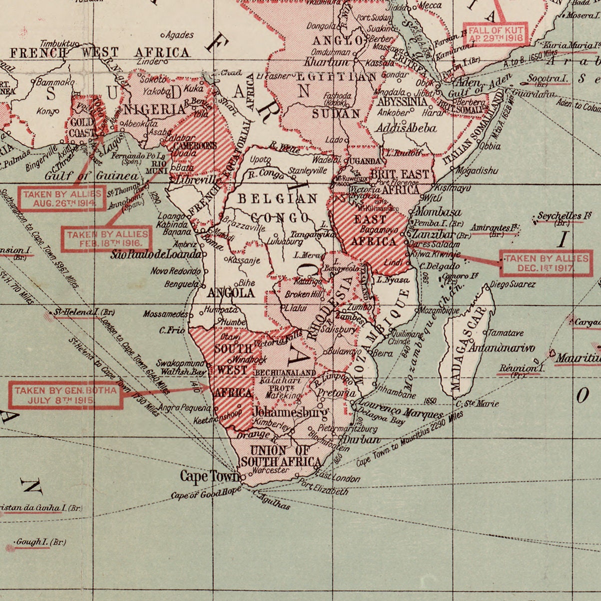 WWI World Map of Conflicts 1914-1918 Vintage Map Fine Art - Etsy Israel
