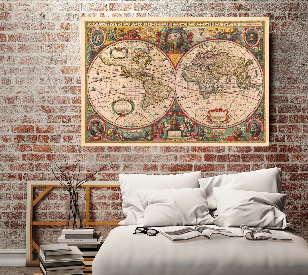 Hondius World Map - 1630 Map of the World - Reproduction Print of ...