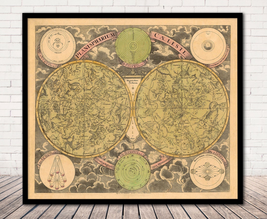 1690 Antique Celestial Map - Vintage Zodiac Star Chart Print - Etsy