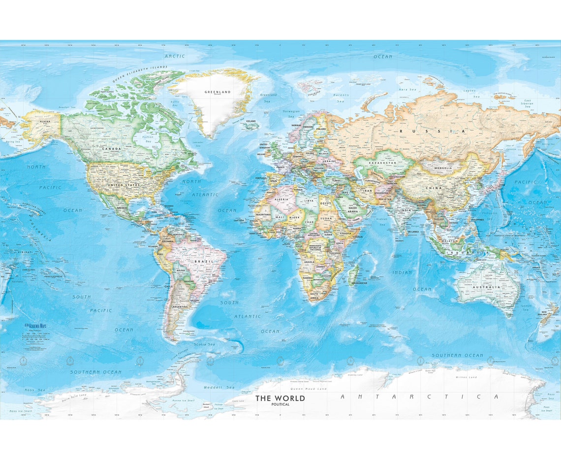 Giant World Map Wall Mural Removable Wallpaper Map of the - Etsy